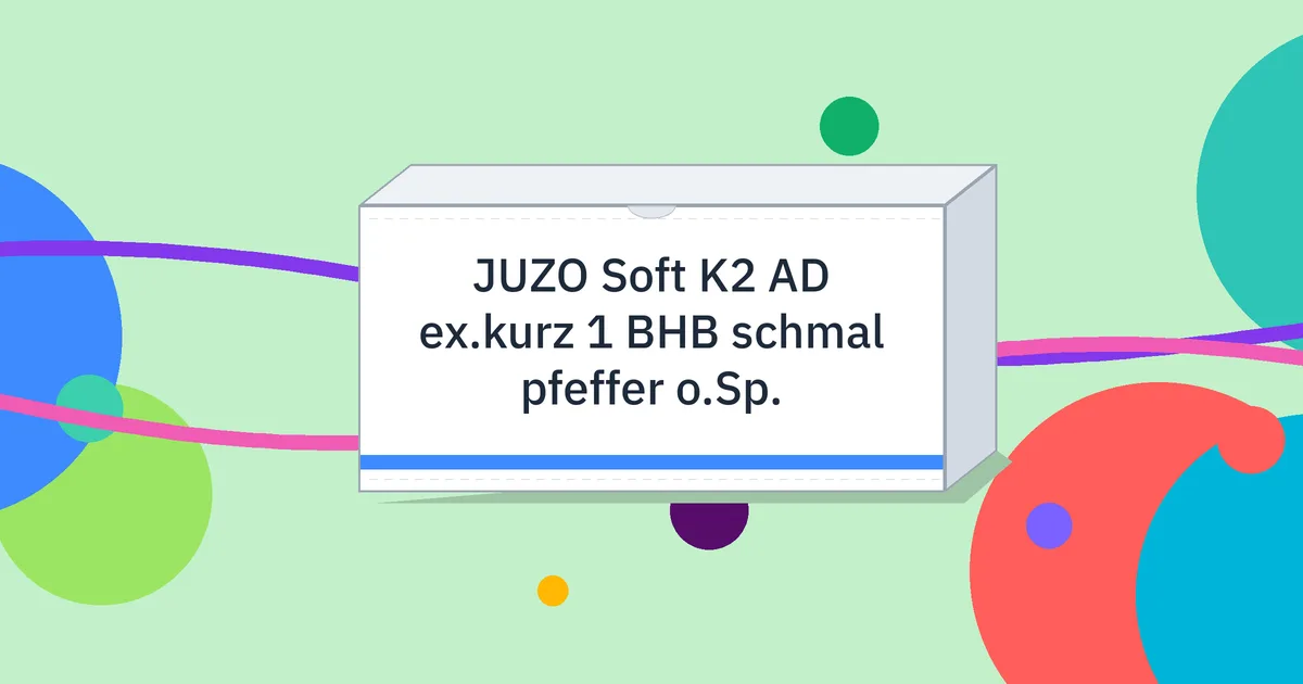 Symbolbild: Packung mit der Aufschrift JUZO Soft K2 AD ex.kurz 1 BHB schmal pfeffer o.Sp. (PZN 15468157) – Verfügbarkeit und Bezug in Apotheken in Frankfurt am Main