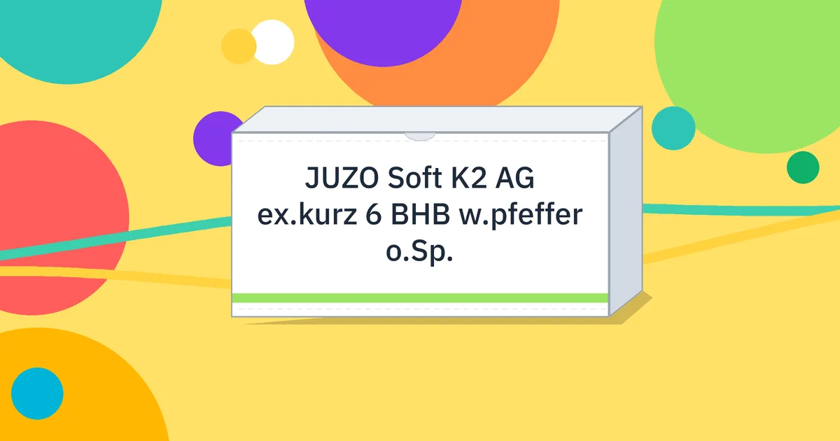 Symbolbild: Packung mit der Aufschrift JUZO Soft K2 AG ex.kurz 6 BHB w.pfeffer o.Sp. (PZN 14843883) – Verfügbarkeit und Bezug in Apotheken in Frankfurt am Main