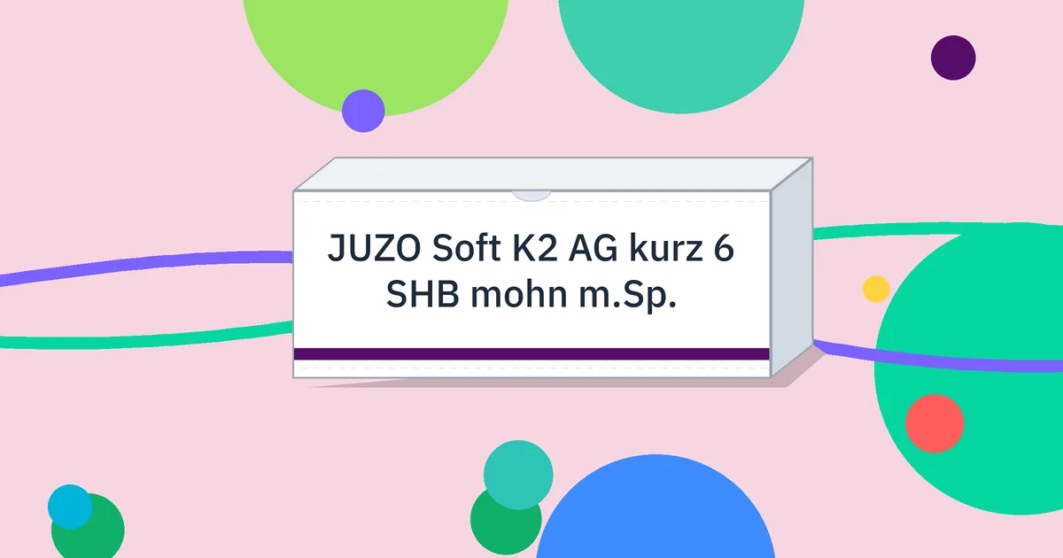 Symbolbild: Packung mit der Aufschrift JUZO Soft K2 AG kurz 6 SHB mohn m.Sp. (PZN 11308333) – Verfügbarkeit und Bezug in Apotheken in Frankfurt am Main