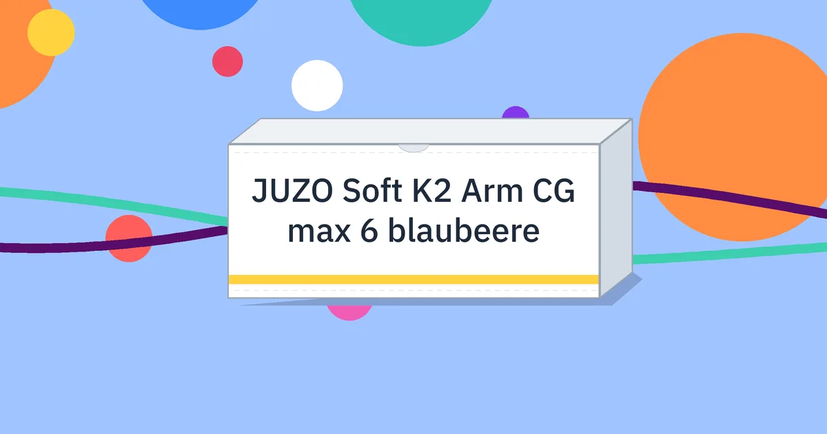 Symbolbild: Packung mit der Aufschrift JUZO Soft K2 Arm CG max 6 blaubeere (PZN 15514064) – Verfügbarkeit und Bezug in Apotheken in Frankfurt am Main