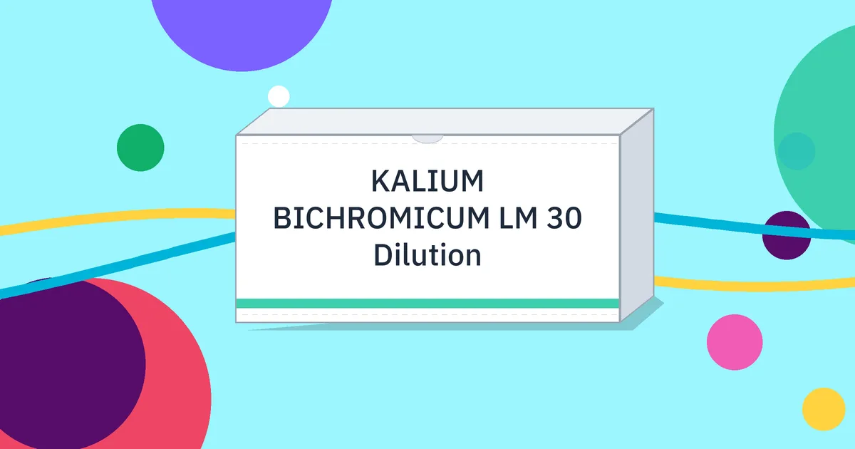 Symbolbild: Packung mit der Aufschrift KALIUM BICHROMICUM LM 30 Dilution (PZN 07540656) – Verfügbarkeit und Bezug in Apotheken in Frankfurt am Main