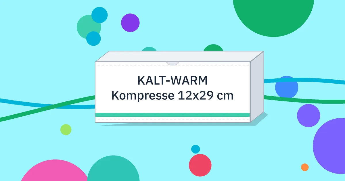 Symbolbild: Packung mit der Aufschrift KALT-WARM Kompresse 12x29 cm (PZN 04861851) – Verfügbarkeit und Bezug in Apotheken in Frankfurt am Main