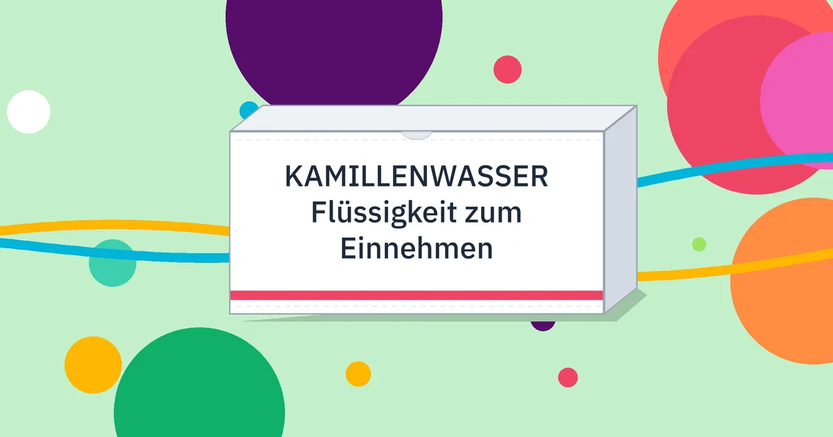 Symbolbild: Packung mit der Aufschrift KAMILLENWASSER Flüssigkeit zum Einnehmen (PZN 15401087) – Verfügbarkeit und Bezug in Apotheken in Frankfurt am Main