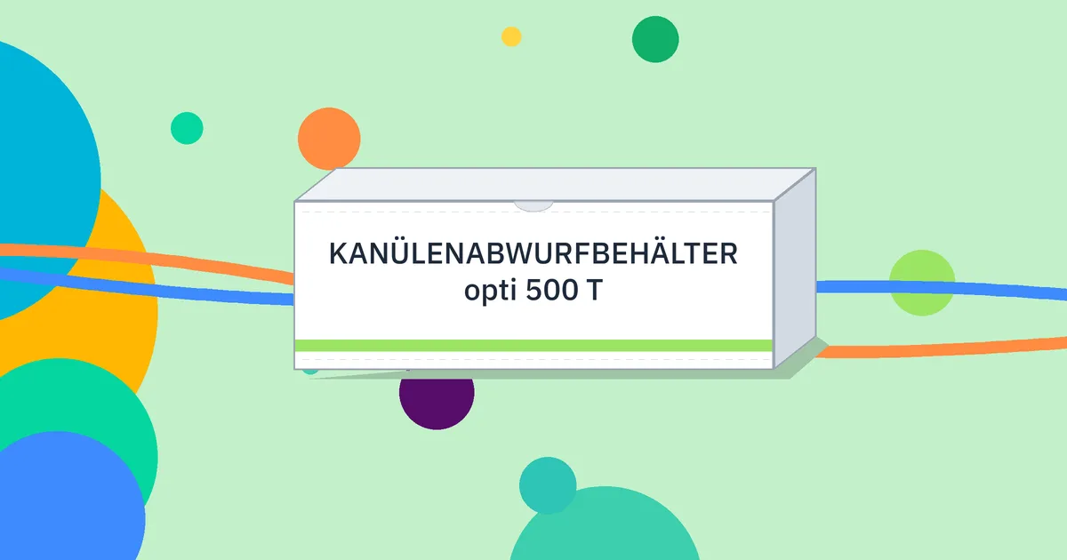 Symbolbild: Packung mit der Aufschrift KANÜLENABWURFBEHÄLTER opti 500 T (PZN 16150150) – Verfügbarkeit und Bezug in Apotheken in Frankfurt am Main