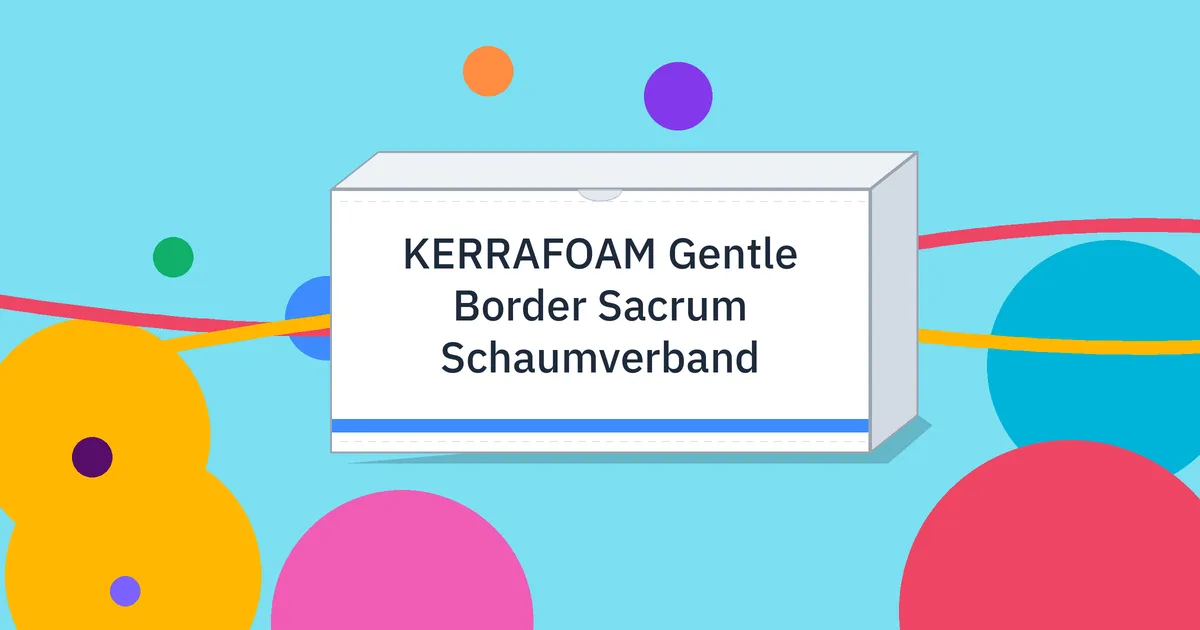 Symbolbild: Packung mit der Aufschrift KERRAFOAM Gentle Border Sacrum Schaumverband (PZN 18729523) – Verfügbarkeit und Bezug in Apotheken in Frankfurt am Main
