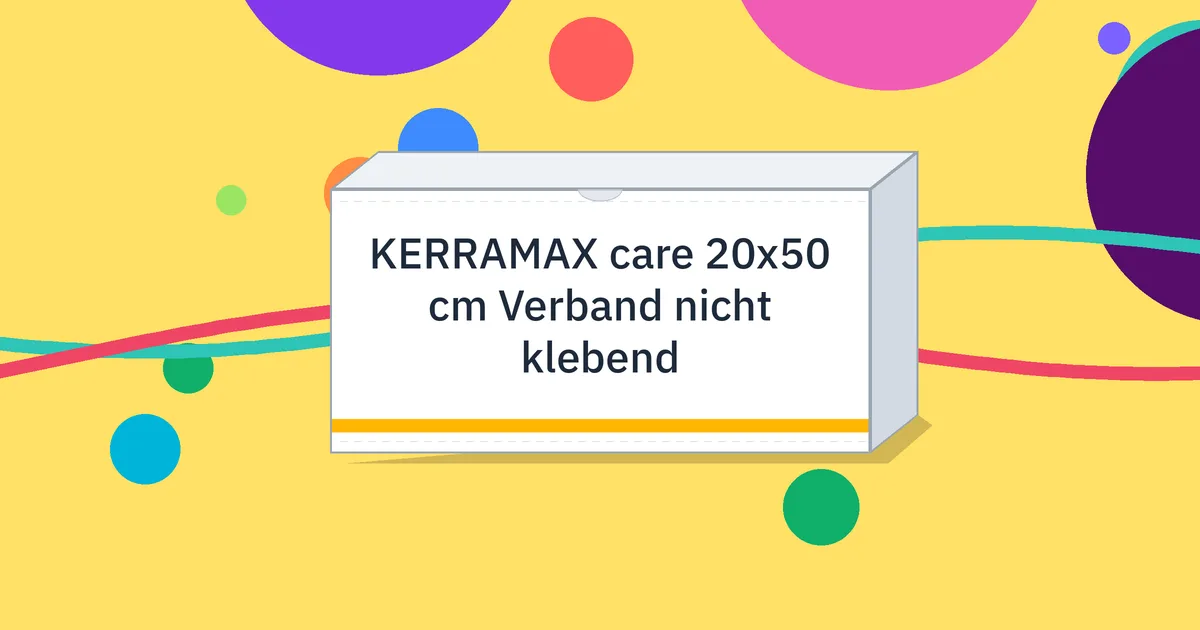 Symbolbild: Packung mit der Aufschrift KERRAMAX care 20x50 cm Verband nicht klebend (PZN 11888276) – Verfügbarkeit und Bezug in Apotheken in Frankfurt am Main