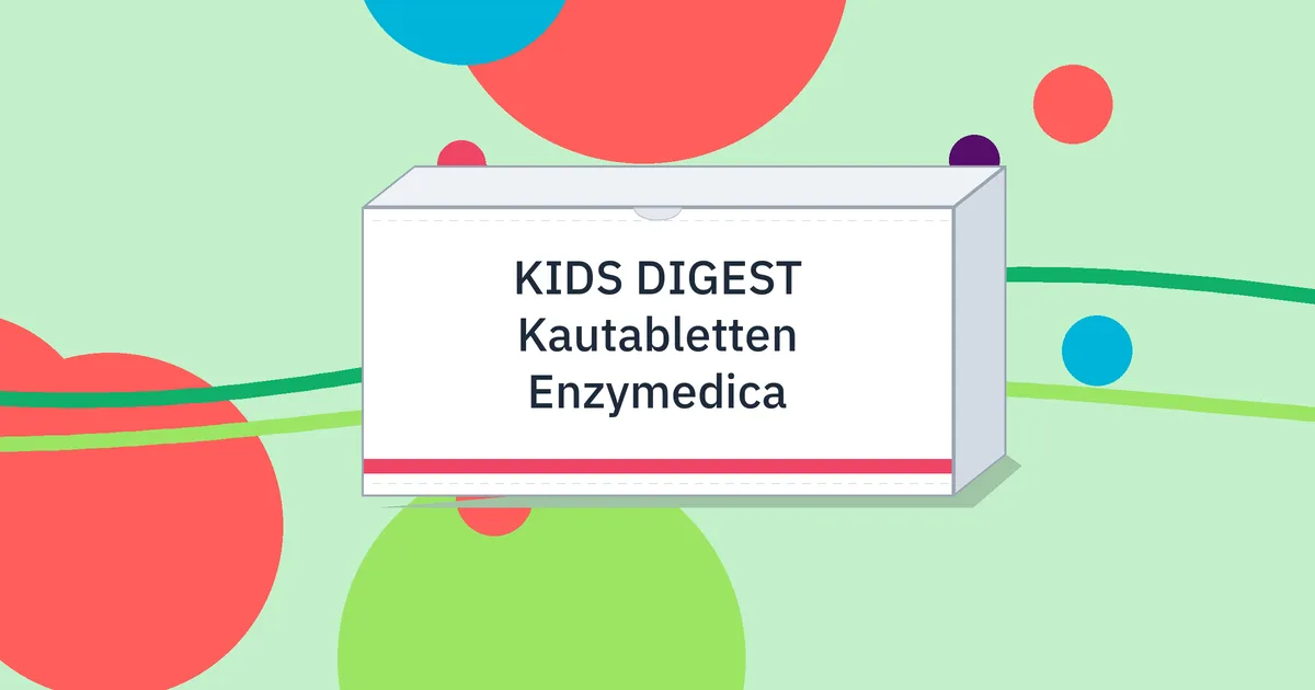 Symbolbild: Packung mit der Aufschrift KIDS DIGEST Kautabletten Enzymedica (PZN 16941101) – Verfügbarkeit und Bezug in Apotheken in Frankfurt am Main