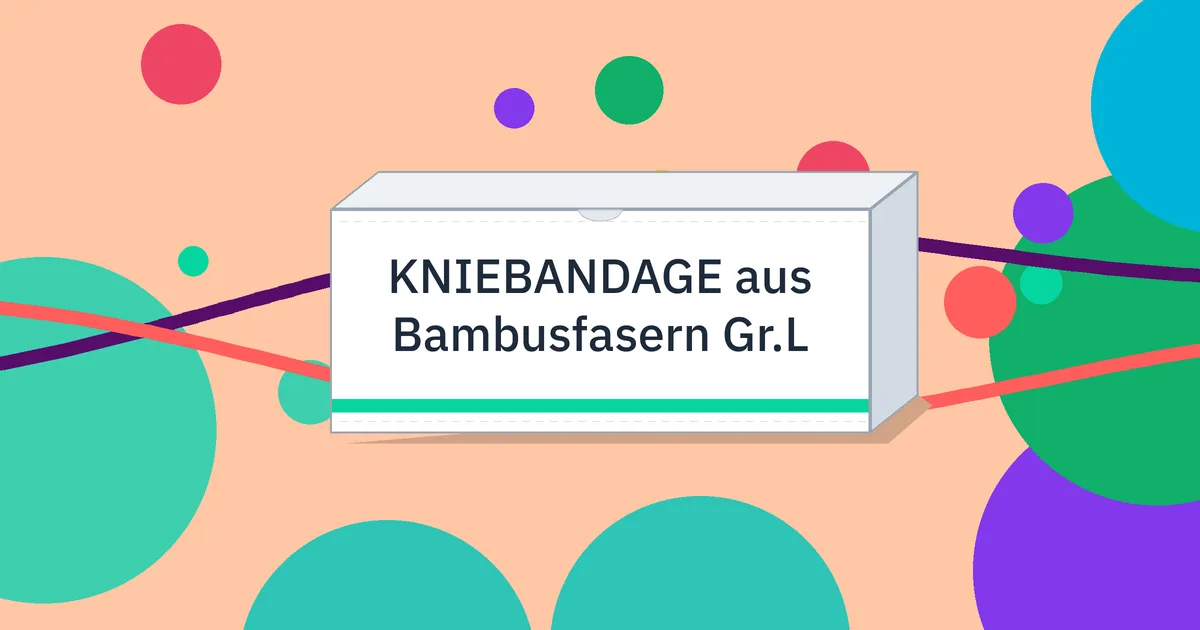 Symbolbild: Packung mit der Aufschrift KNIEBANDAGE aus Bambusfasern Gr.L (PZN 13057349) – Verfügbarkeit und Bezug in Apotheken in Frankfurt am Main