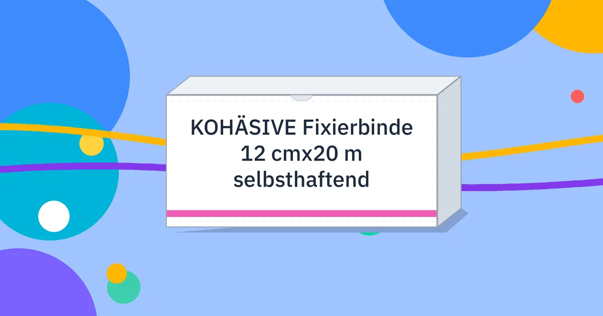 Symbolbild: Packung mit der Aufschrift KOHÄSIVE Fixierbinde 12 cmx20 m selbsthaftend (PZN 17542751) – Verfügbarkeit und Bezug in Apotheken in Frankfurt am Main