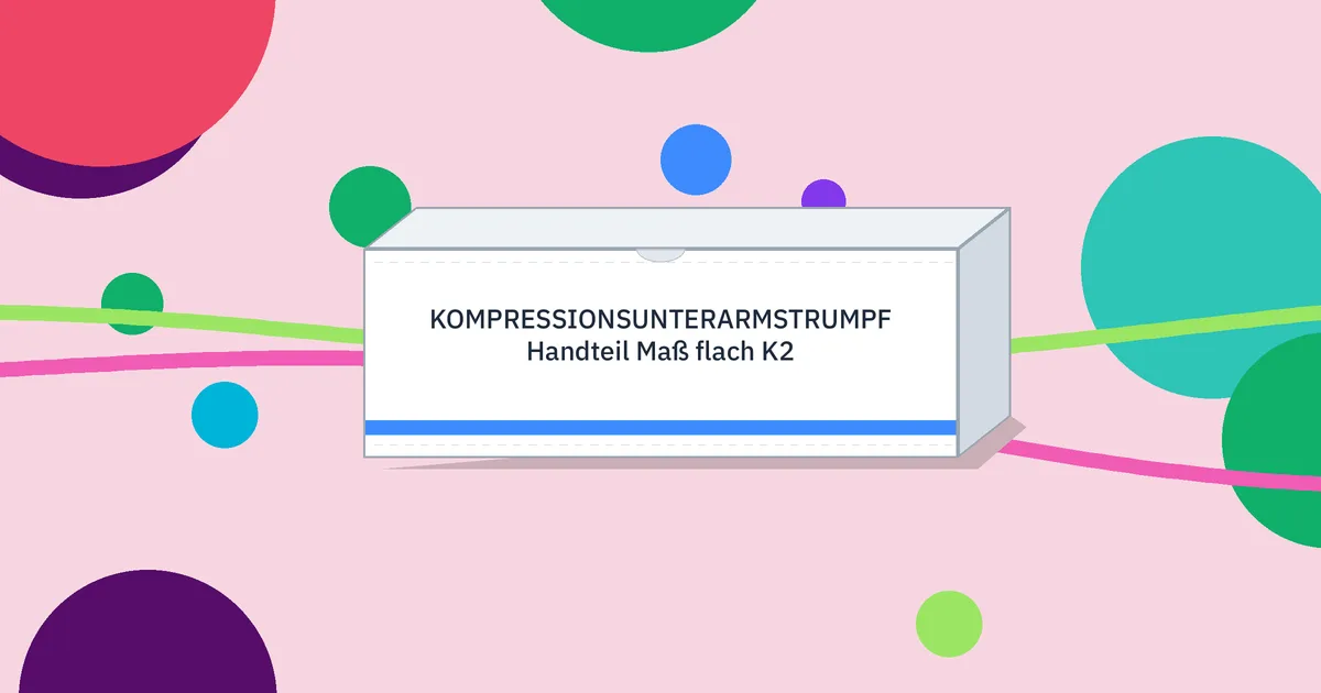 Symbolbild: Packung mit der Aufschrift KOMPRESSIONSUNTERARMSTRUMPF Handteil Maß flach K2 (PZN 16746486) – Verfügbarkeit und Bezug in Apotheken in Frankfurt am Main