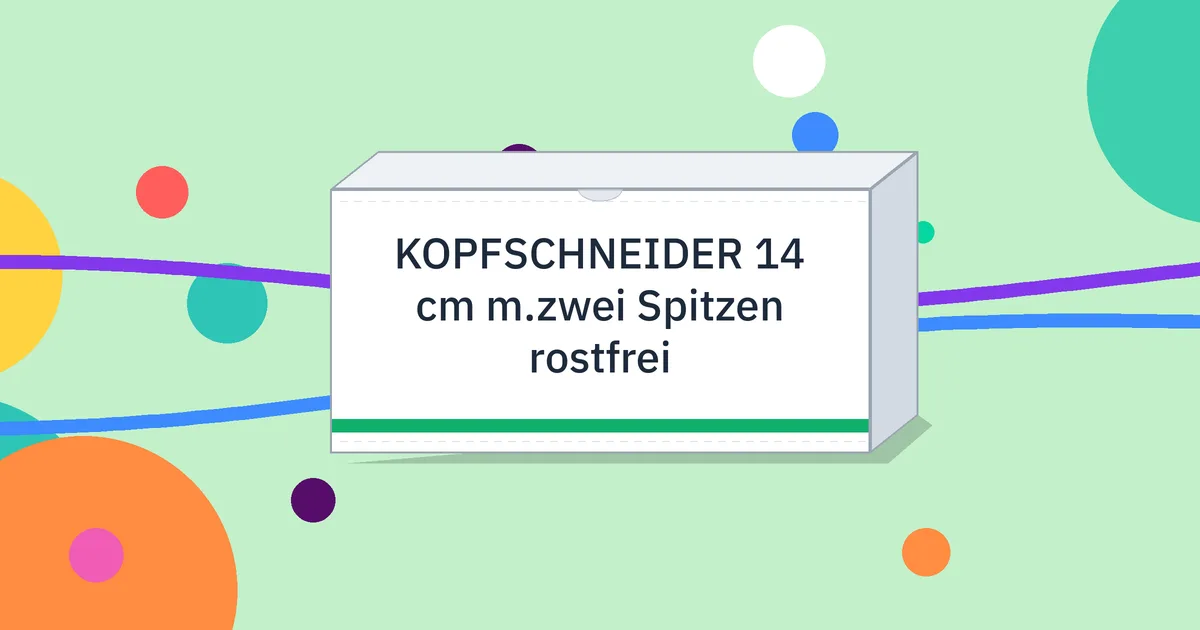Symbolbild: Packung mit der Aufschrift KOPFSCHNEIDER 14 cm m.zwei Spitzen rostfrei (PZN 17287916) – Verfügbarkeit und Bezug in Apotheken in Frankfurt am Main