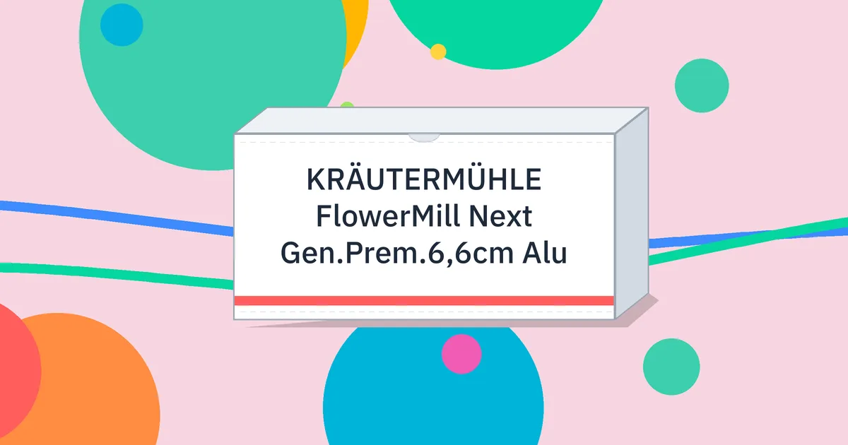Symbolbild: Packung mit der Aufschrift KRÄUTERMÜHLE FlowerMill Next Gen.Prem.6,6cm Alu (PZN 19457920) – Verfügbarkeit und Bezug in Apotheken in Frankfurt am Main