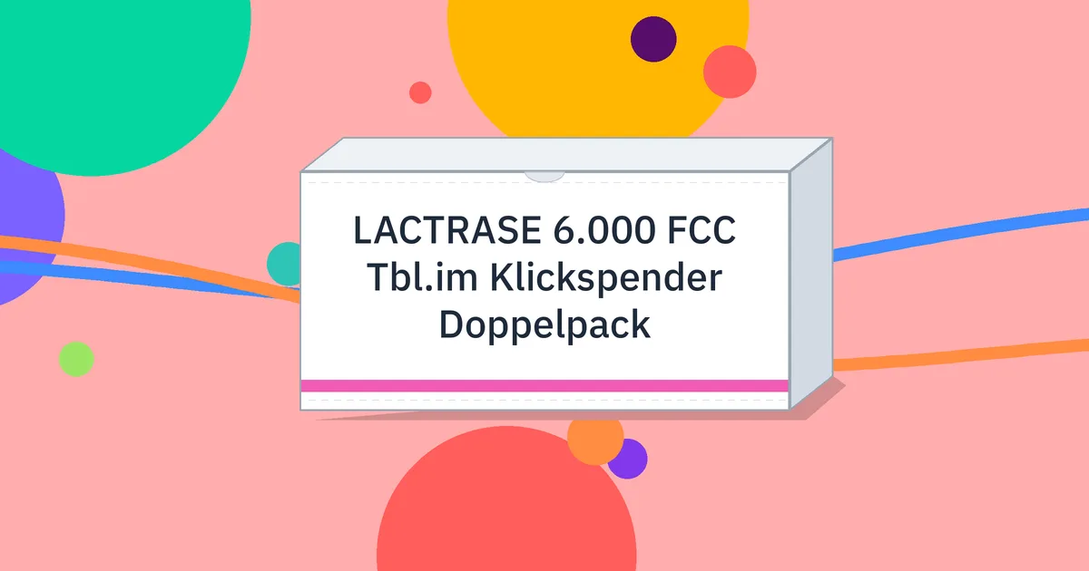 Symbolbild: Packung mit der Aufschrift LACTRASE 6.000 FCC Tbl.im Klickspender Doppelpack (PZN 10950145) – Verfügbarkeit und Bezug in Apotheken in Frankfurt am Main