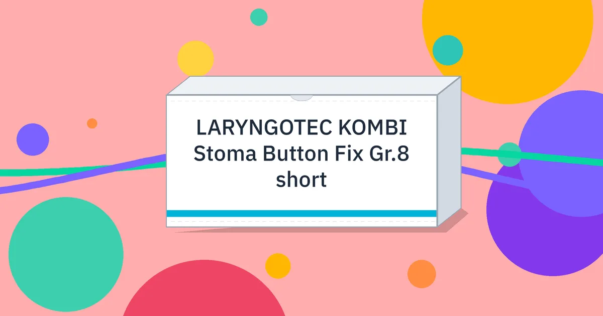 Symbolbild: Packung mit der Aufschrift LARYNGOTEC KOMBI Stoma Button Fix Gr.8 short (PZN 19532171) – Verfügbarkeit und Bezug in Apotheken in Frankfurt am Main