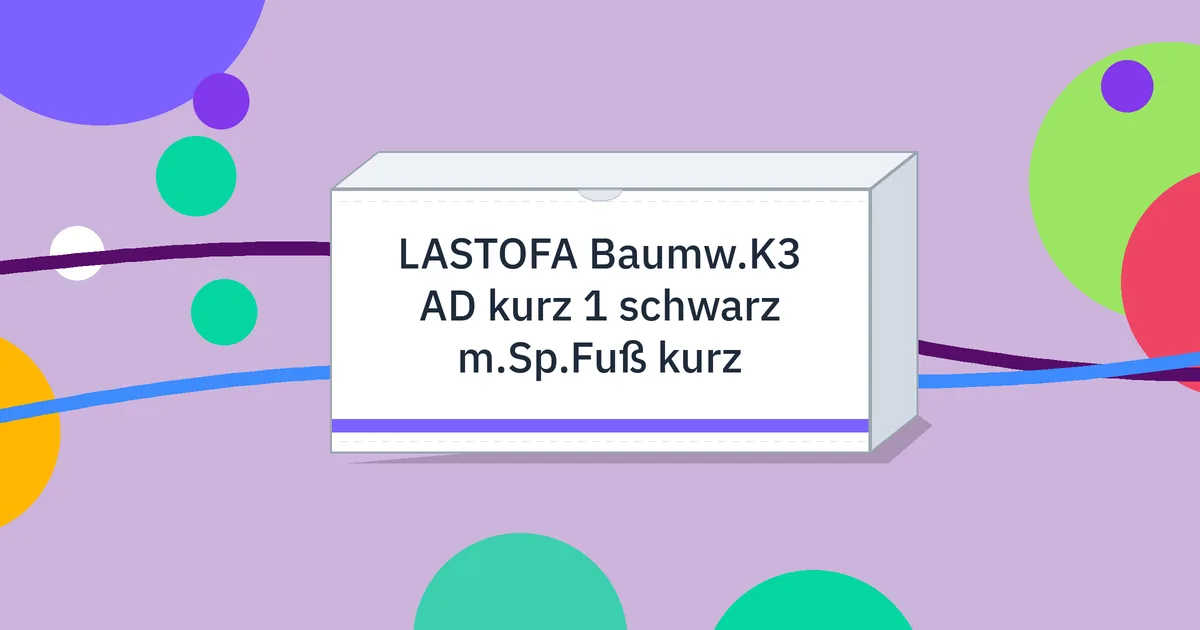 Symbolbild: Packung mit der Aufschrift LASTOFA Baumw.K3 AD kurz 1 schwarz m.Sp.Fuß kurz (PZN 01953481) – Verfügbarkeit und Bezug in Apotheken in Frankfurt am Main