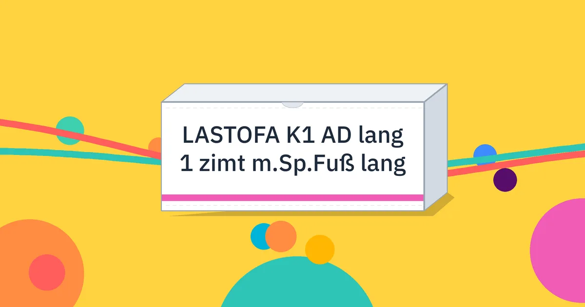 Symbolbild: Packung mit der Aufschrift LASTOFA K1 AD lang 1 zimt m.Sp.Fuß lang (PZN 13786249) – Verfügbarkeit und Bezug in Apotheken in Frankfurt am Main