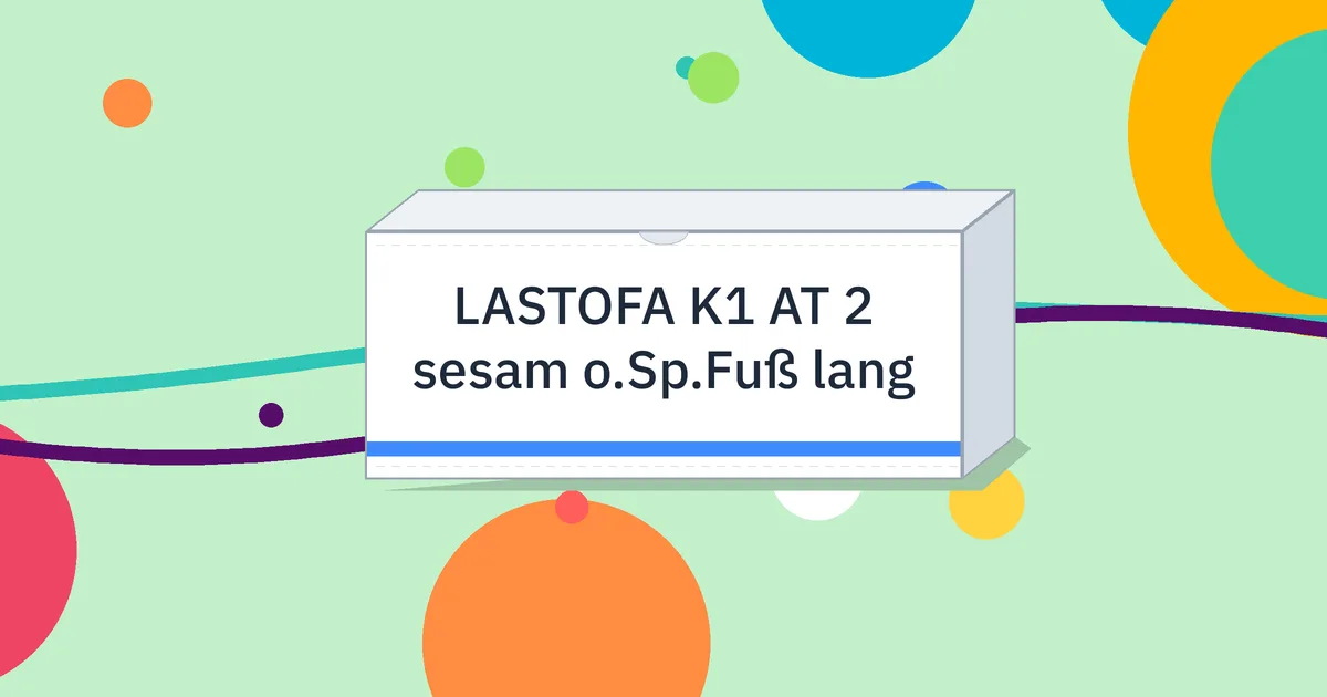 Symbolbild: Packung mit der Aufschrift LASTOFA K1 AT 2 sesam o.Sp.Fuß lang (PZN 14150795) – Verfügbarkeit und Bezug in Apotheken in Frankfurt am Main