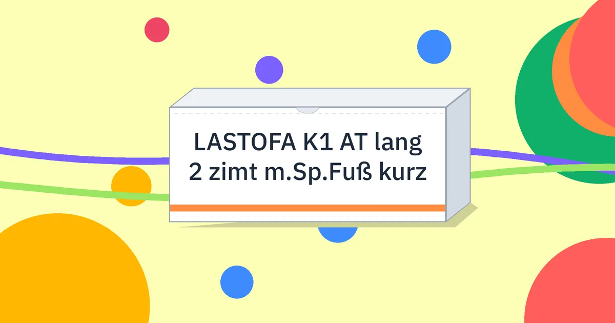 Symbolbild: Packung mit der Aufschrift LASTOFA K1 AT lang 2 zimt m.Sp.Fuß kurz (PZN 13795426) – Verfügbarkeit und Bezug in Apotheken in Frankfurt am Main