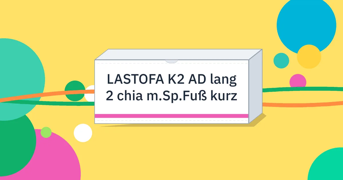 Symbolbild: Packung mit der Aufschrift LASTOFA K2 AD lang 2 chia m.Sp.Fuß kurz (PZN 13799720) – Verfügbarkeit und Bezug in Apotheken in Frankfurt am Main