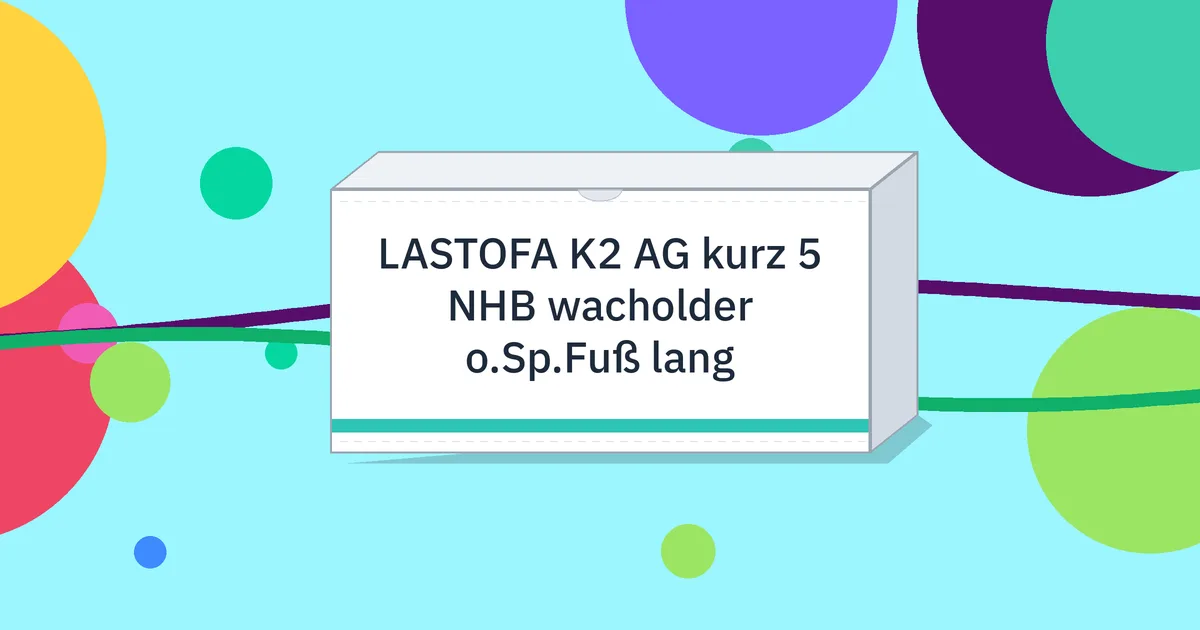 Symbolbild: Packung mit der Aufschrift LASTOFA K2 AG kurz 5 NHB wacholder o.Sp.Fuß lang (PZN 14150246) – Verfügbarkeit und Bezug in Apotheken in Frankfurt am Main