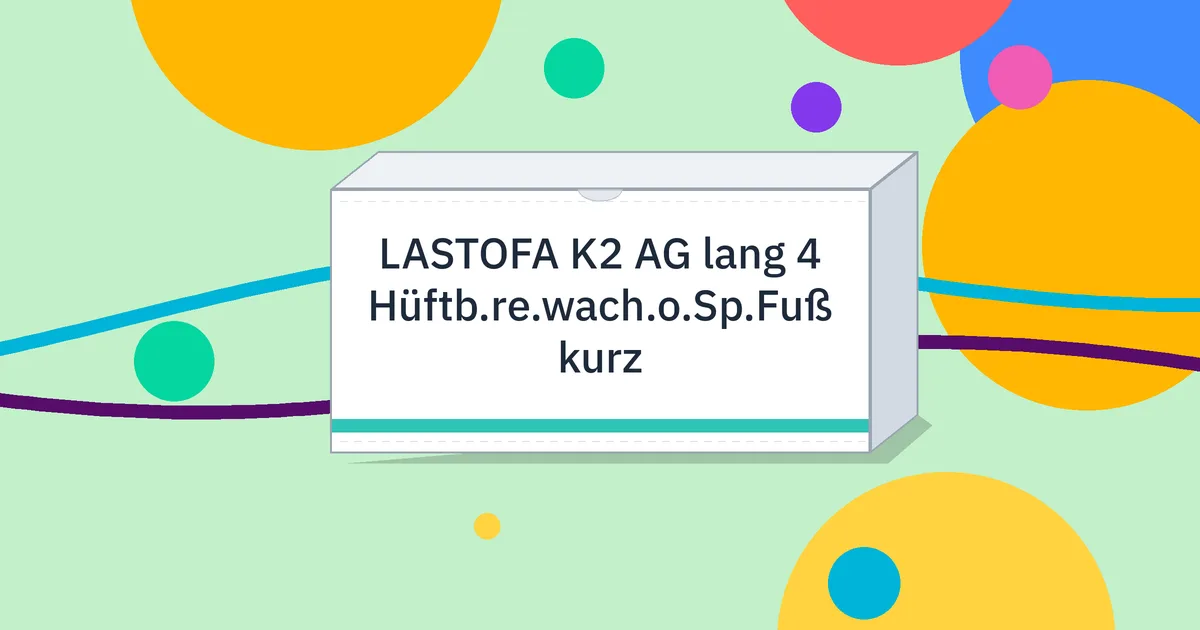 Symbolbild: Packung mit der Aufschrift LASTOFA K2 AG lang 4 Hüftb.re.wach.o.Sp.Fuß kurz (PZN 13811616) – Verfügbarkeit und Bezug in Apotheken in Frankfurt am Main