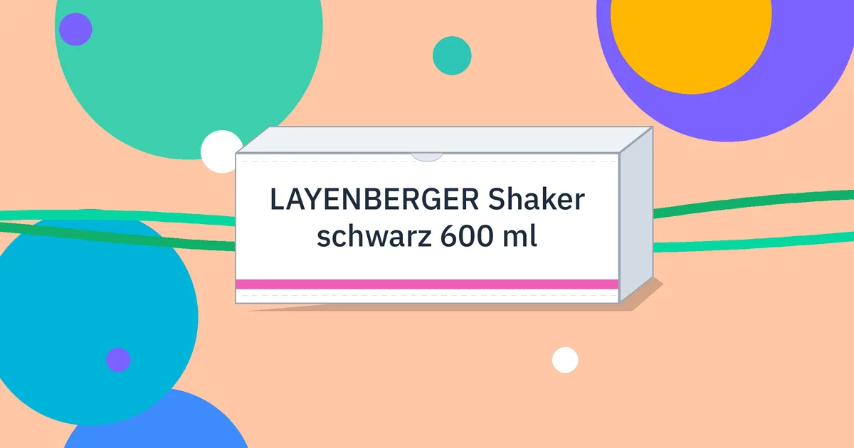 Symbolbild: Packung mit der Aufschrift LAYENBERGER Shaker schwarz 600 ml (PZN 19383506) – Verfügbarkeit und Bezug in Apotheken in Frankfurt am Main