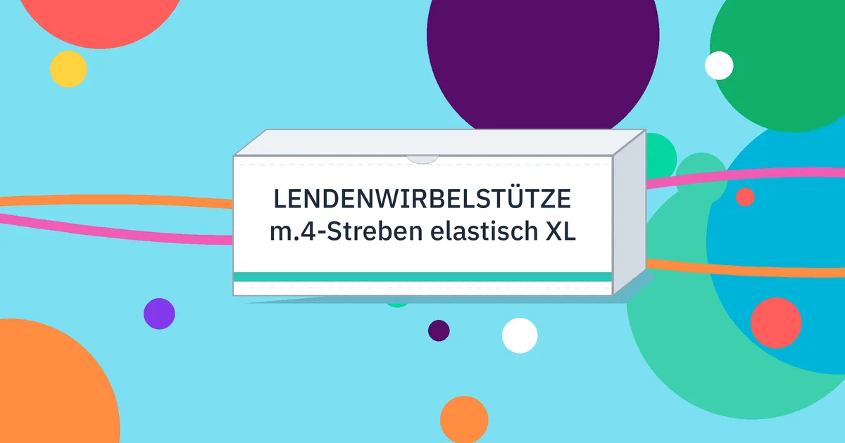 Symbolbild: Packung mit der Aufschrift LENDENWIRBELSTÜTZE m.4-Streben elastisch XL (PZN 19071020) – Verfügbarkeit und Bezug in Apotheken in Frankfurt am Main