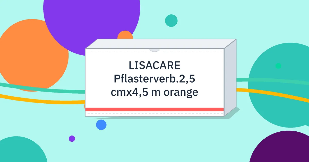 Symbolbild: Packung mit der Aufschrift LISACARE Pflasterverb.2,5 cmx4,5 m orange (PZN 17891606) – Verfügbarkeit und Bezug in Apotheken in Frankfurt am Main