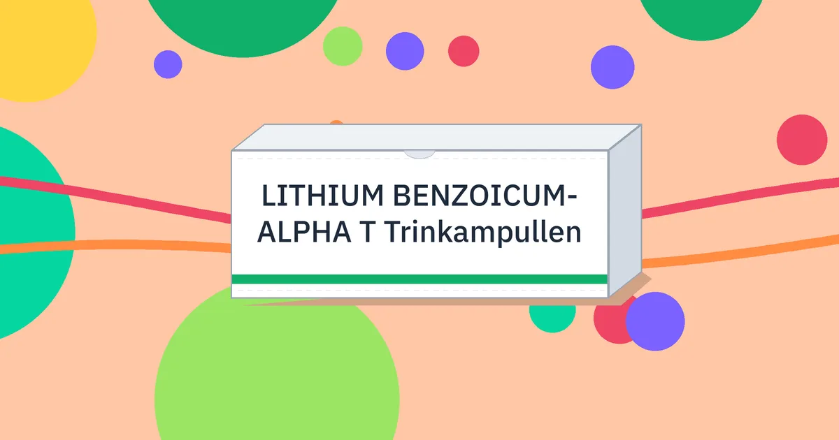 Symbolbild: Packung mit der Aufschrift LITHIUM BENZOICUM-ALPHA T Trinkampullen (PZN 10222670) – Verfügbarkeit und Bezug in Apotheken in Frankfurt am Main