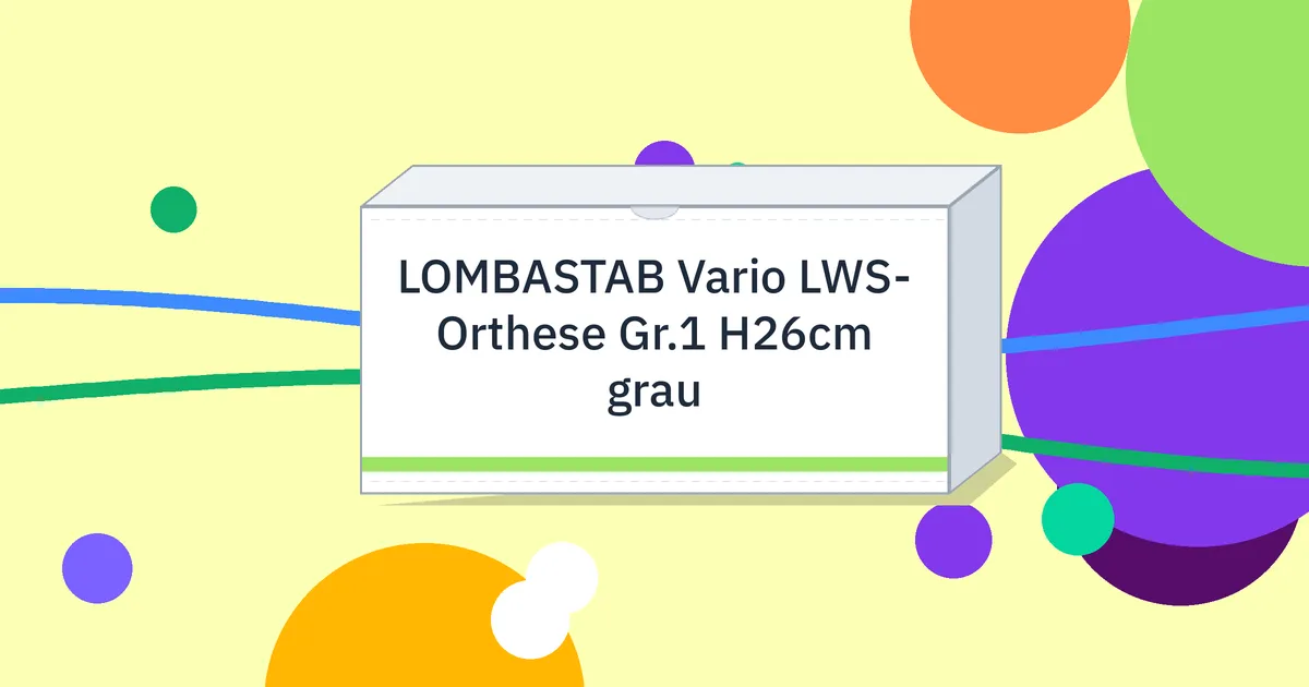 Symbolbild: Packung mit der Aufschrift LOMBASTAB Vario LWS-Orthese Gr.1 H26cm grau (PZN 12978745) – Verfügbarkeit und Bezug in Apotheken in Frankfurt am Main