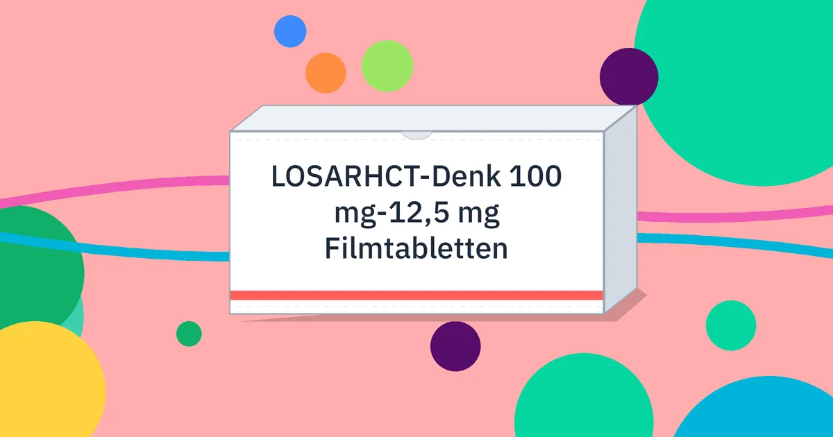 Symbolbild: Packung mit der Aufschrift LOSARHCT-Denk 100 mg-12,5 mg Filmtabletten (PZN 11732870) – Verfügbarkeit und Bezug in Apotheken in Frankfurt am Main