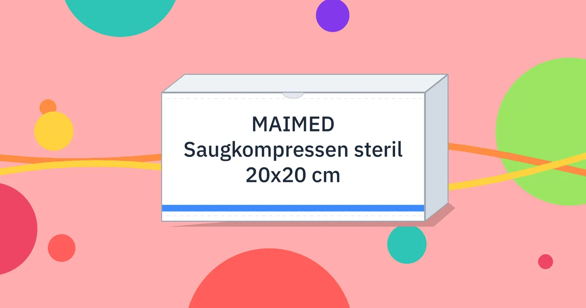 Symbolbild: Packung mit der Aufschrift MAIMED Saugkompressen steril 20x20 cm (PZN 07616218) – Verfügbarkeit und Bezug in Apotheken in Frankfurt am Main