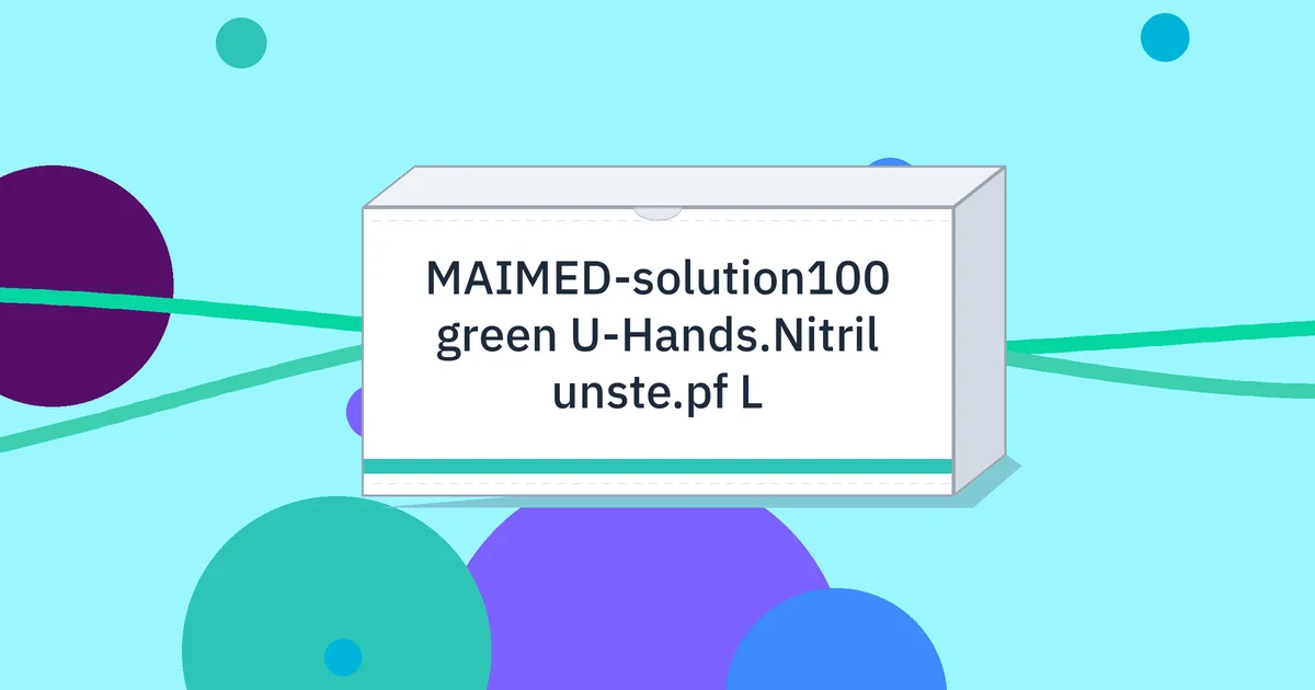 Symbolbild: Packung mit der Aufschrift MAIMED-solution100 green U-Hands.Nitril unste.pf L (PZN 20047848) – Verfügbarkeit und Bezug in Apotheken in Frankfurt am Main