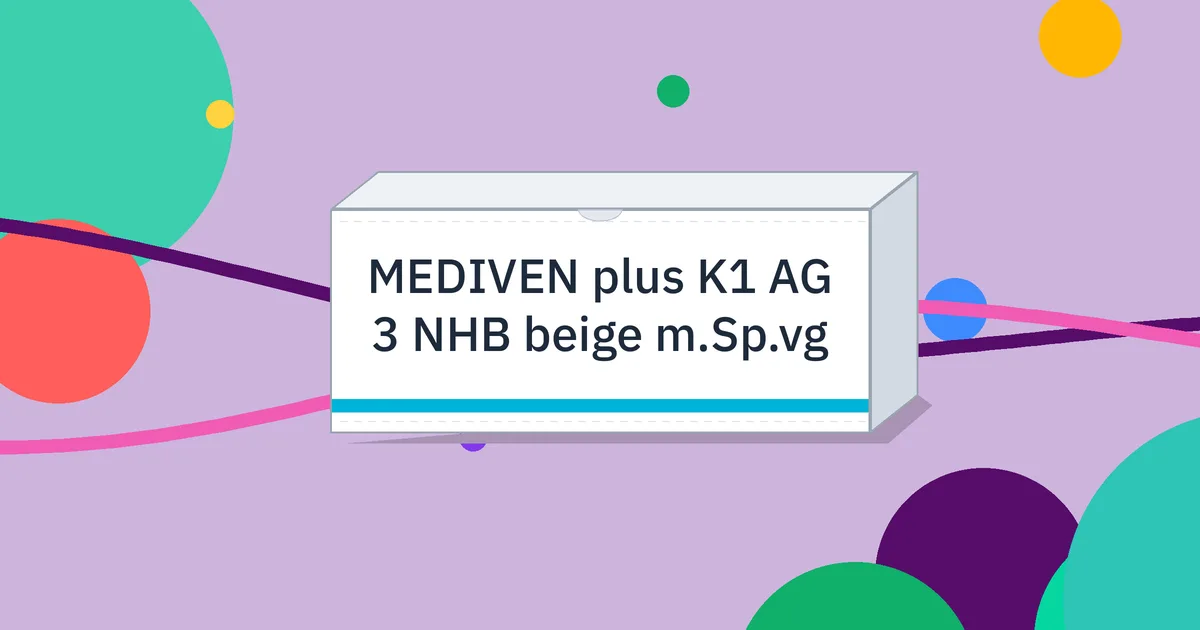 Symbolbild: Packung mit der Aufschrift MEDIVEN plus K1 AG 3 NHB beige m.Sp.vg (PZN 15922314) – Verfügbarkeit und Bezug in Apotheken in Frankfurt am Main