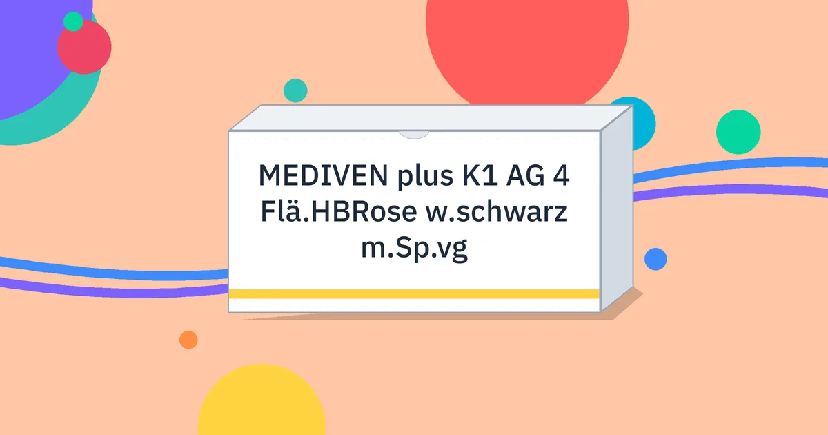 Symbolbild: Packung mit der Aufschrift MEDIVEN plus K1 AG 4 Flä.HBRose w.schwarz m.Sp.vg (PZN 15914912) – Verfügbarkeit und Bezug in Apotheken in Frankfurt am Main
