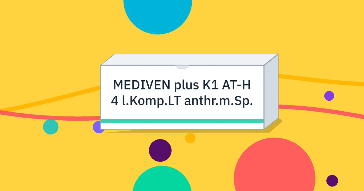 Symbolbild: Packung mit der Aufschrift MEDIVEN plus K1 AT-H 4 l.Komp.LT anthr.m.Sp. (PZN 15037641) – Verfügbarkeit und Bezug in Apotheken in Frankfurt am Main