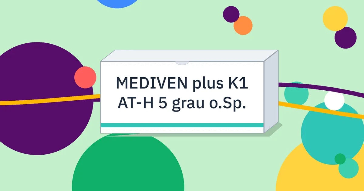 Symbolbild: Packung mit der Aufschrift MEDIVEN plus K1 AT-H 5 grau o.Sp. (PZN 18932916) – Verfügbarkeit und Bezug in Apotheken in Frankfurt am Main