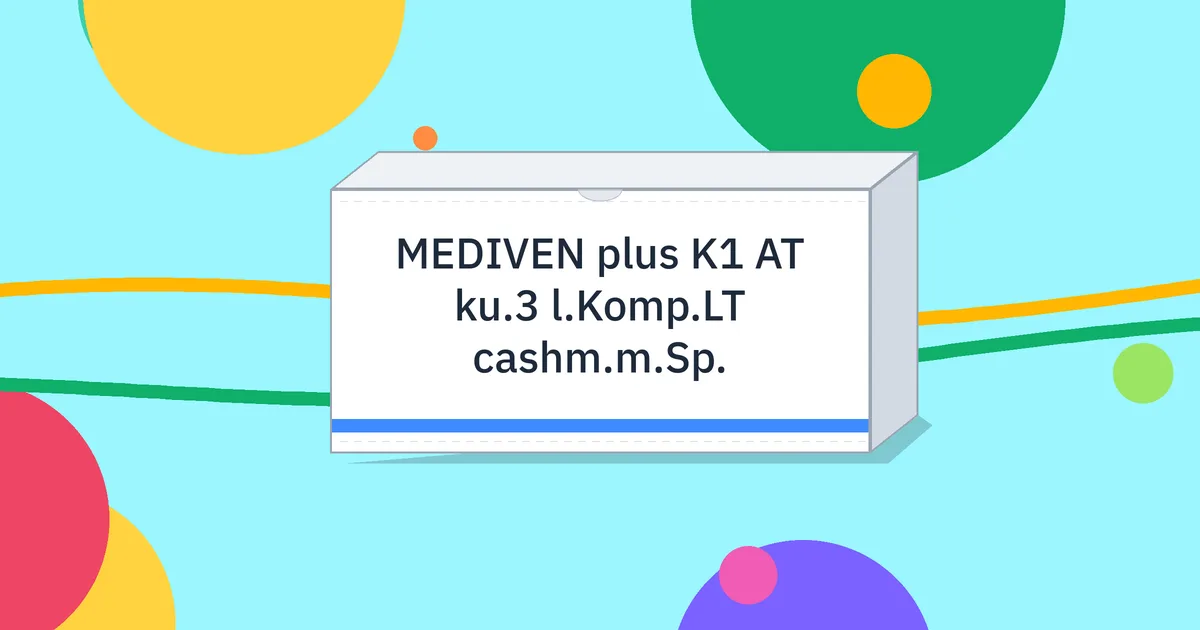 Symbolbild: Packung mit der Aufschrift MEDIVEN plus K1 AT ku.3 l.Komp.LT cashm.m.Sp. (PZN 15029050) – Verfügbarkeit und Bezug in Apotheken in Frankfurt am Main