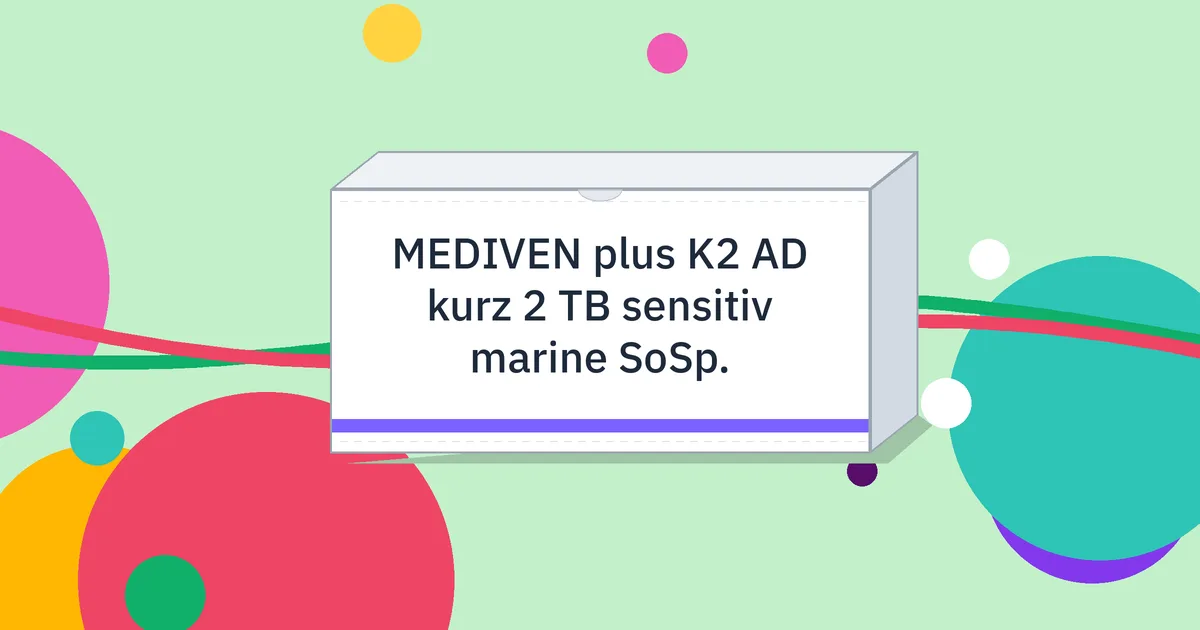Symbolbild: Packung mit der Aufschrift MEDIVEN plus K2 AD kurz 2 TB sensitiv marine SoSp. (PZN 15105733) – Verfügbarkeit und Bezug in Apotheken in Frankfurt am Main