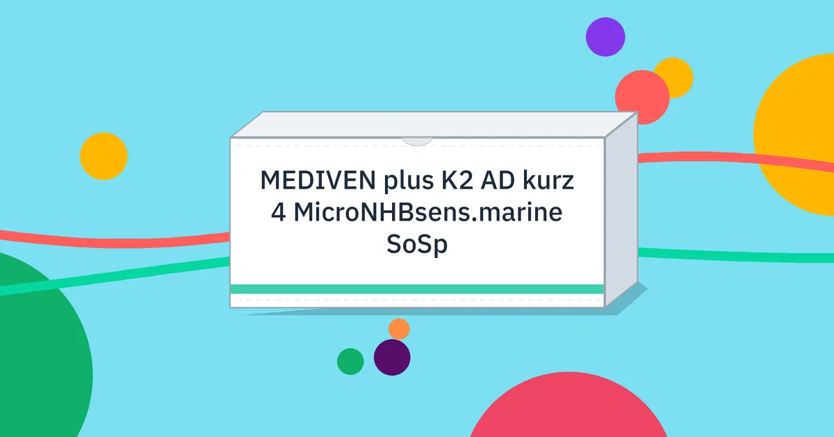 Symbolbild: Packung mit der Aufschrift MEDIVEN plus K2 AD kurz 4 MicroNHBsens.marine SoSp (PZN 15934688) – Verfügbarkeit und Bezug in Apotheken in Frankfurt am Main