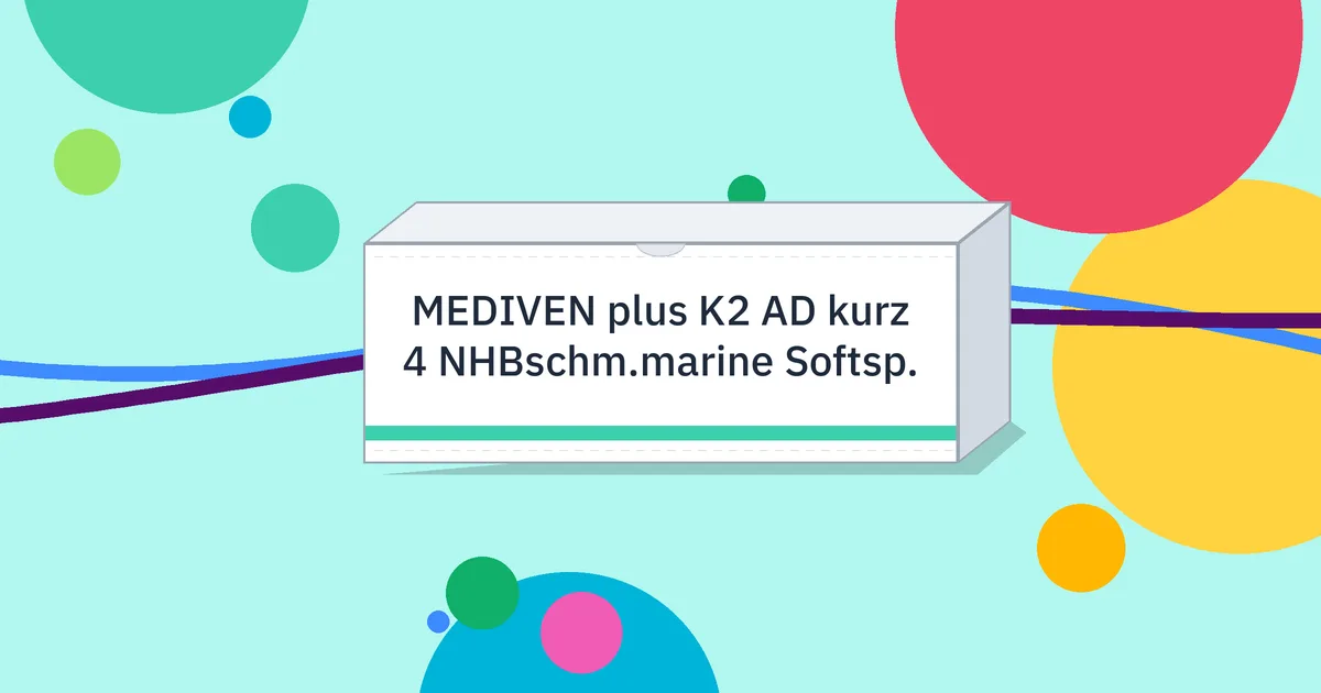 Symbolbild: Packung mit der Aufschrift MEDIVEN plus K2 AD kurz 4 NHBschm.marine Softsp. (PZN 15927234) – Verfügbarkeit und Bezug in Apotheken in Frankfurt am Main