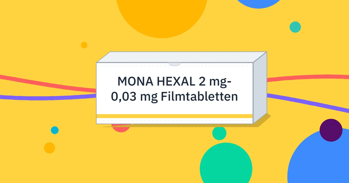 Symbolbild: Packung mit der Aufschrift MONA HEXAL 2 mg-0,03 mg Filmtabletten (PZN 06094338) – Verfügbarkeit und Bezug in Apotheken in Frankfurt am Main