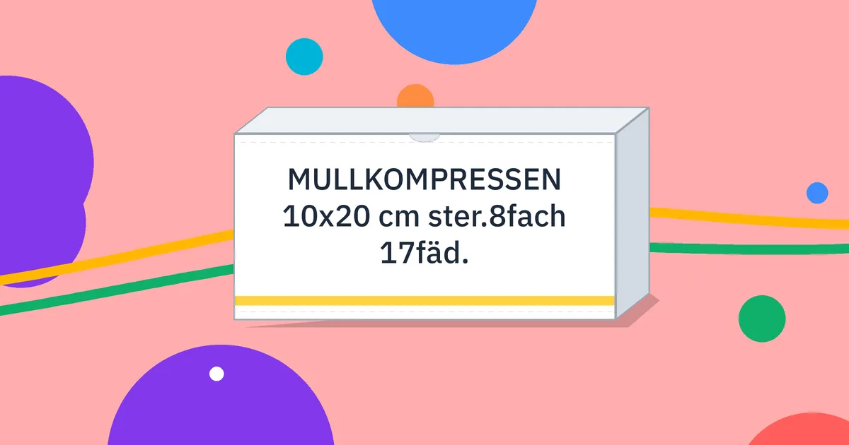Symbolbild: Packung mit der Aufschrift MULLKOMPRESSEN 10x20 cm ster.8fach 17fäd. (PZN 06929777) – Verfügbarkeit und Bezug in Apotheken in Frankfurt am Main