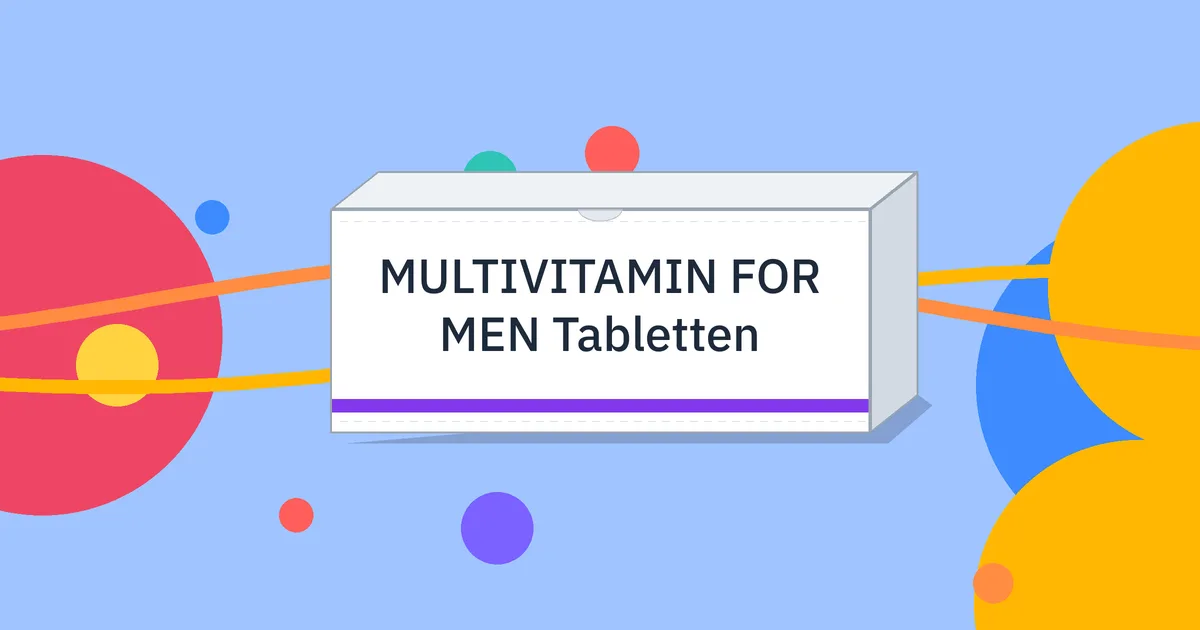 Symbolbild: Packung mit der Aufschrift MULTIVITAMIN FOR MEN Tabletten (PZN 19921524) – Verfügbarkeit und Bezug in Apotheken in Frankfurt am Main