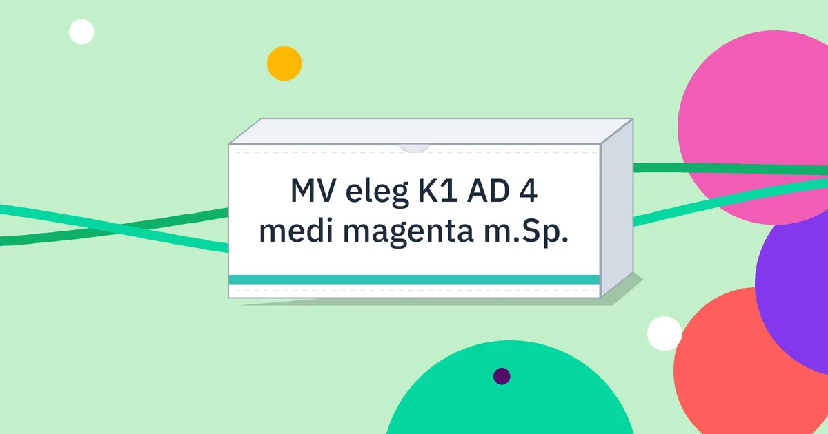 Symbolbild: Packung mit der Aufschrift MV eleg K1 AD 4 medi magenta m.Sp. (PZN 14618672) – Verfügbarkeit und Bezug in Apotheken in Frankfurt am Main