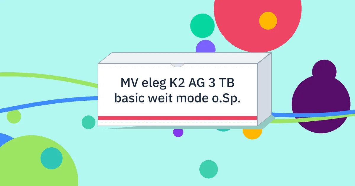 Symbolbild: Packung mit der Aufschrift MV eleg K2 AG 3 TB basic weit mode o.Sp. (PZN 09866882) – Verfügbarkeit und Bezug in Apotheken in Frankfurt am Main