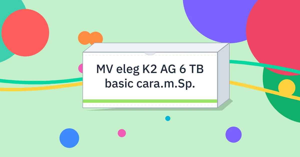 Symbolbild: Packung mit der Aufschrift MV eleg K2 AG 6 TB basic cara.m.Sp. (PZN 00215203) – Verfügbarkeit und Bezug in Apotheken in Frankfurt am Main