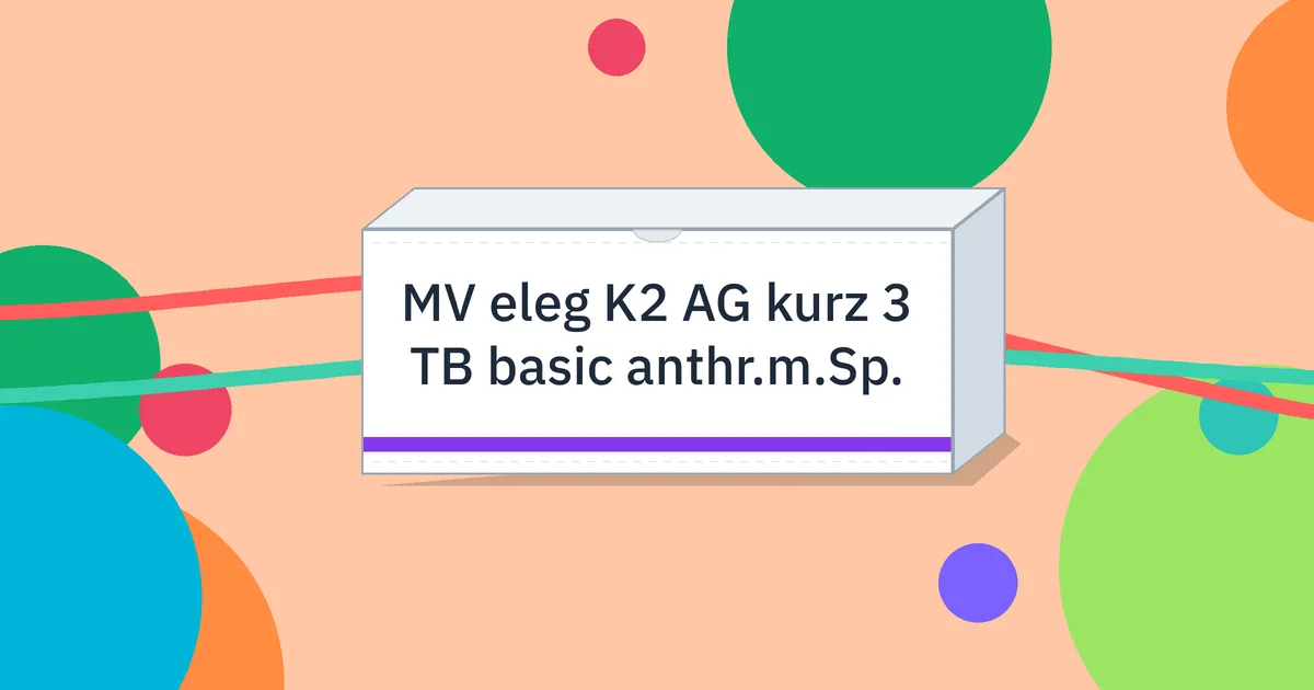 Symbolbild: Packung mit der Aufschrift MV eleg K2 AG kurz 3 TB basic anthr.m.Sp. (PZN 00192910) – Verfügbarkeit und Bezug in Apotheken in Frankfurt am Main