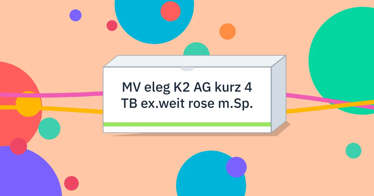 Symbolbild: Packung mit der Aufschrift MV eleg K2 AG kurz 4 TB ex.weit rose m.Sp. (PZN 14697720) – Verfügbarkeit und Bezug in Apotheken in Frankfurt am Main