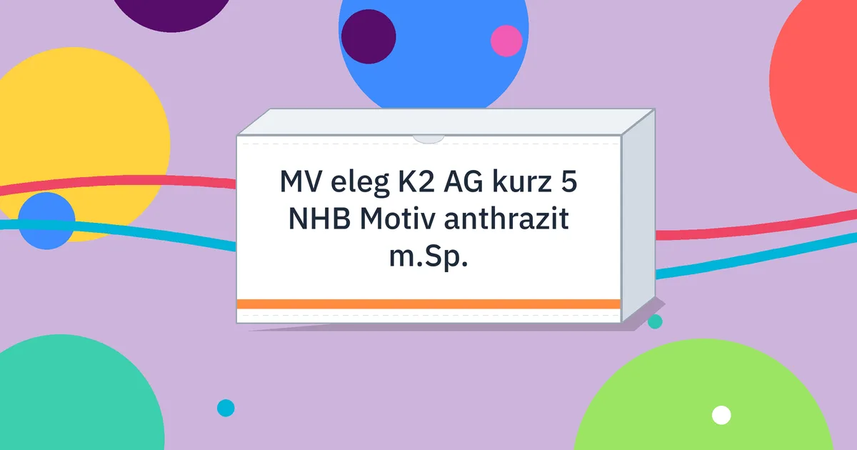 Symbolbild: Packung mit der Aufschrift MV eleg K2 AG kurz 5 NHB Motiv anthrazit m.Sp. (PZN 15707432) – Verfügbarkeit und Bezug in Apotheken in Frankfurt am Main